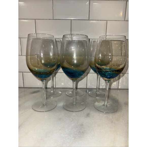 Pier 1 | Dining | Set Of 6 Pier Imports Ombre Crackle Glass Wine ...